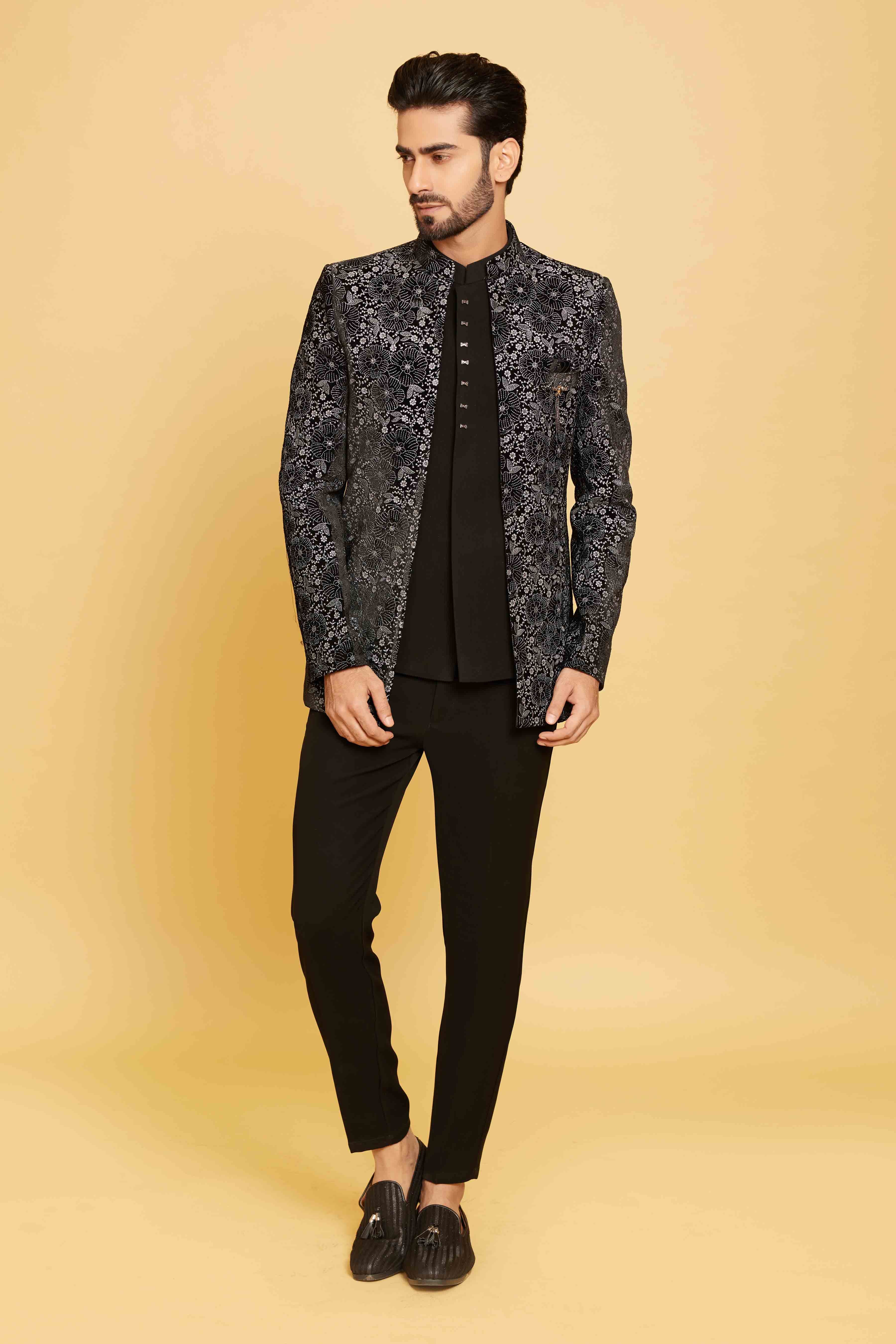 Embroidered jodhpuri set in Grey – Karveer Creation